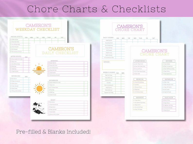 Editable Kids Chore Chart Bundle, Kid Daily Checklist, Responsibility ...