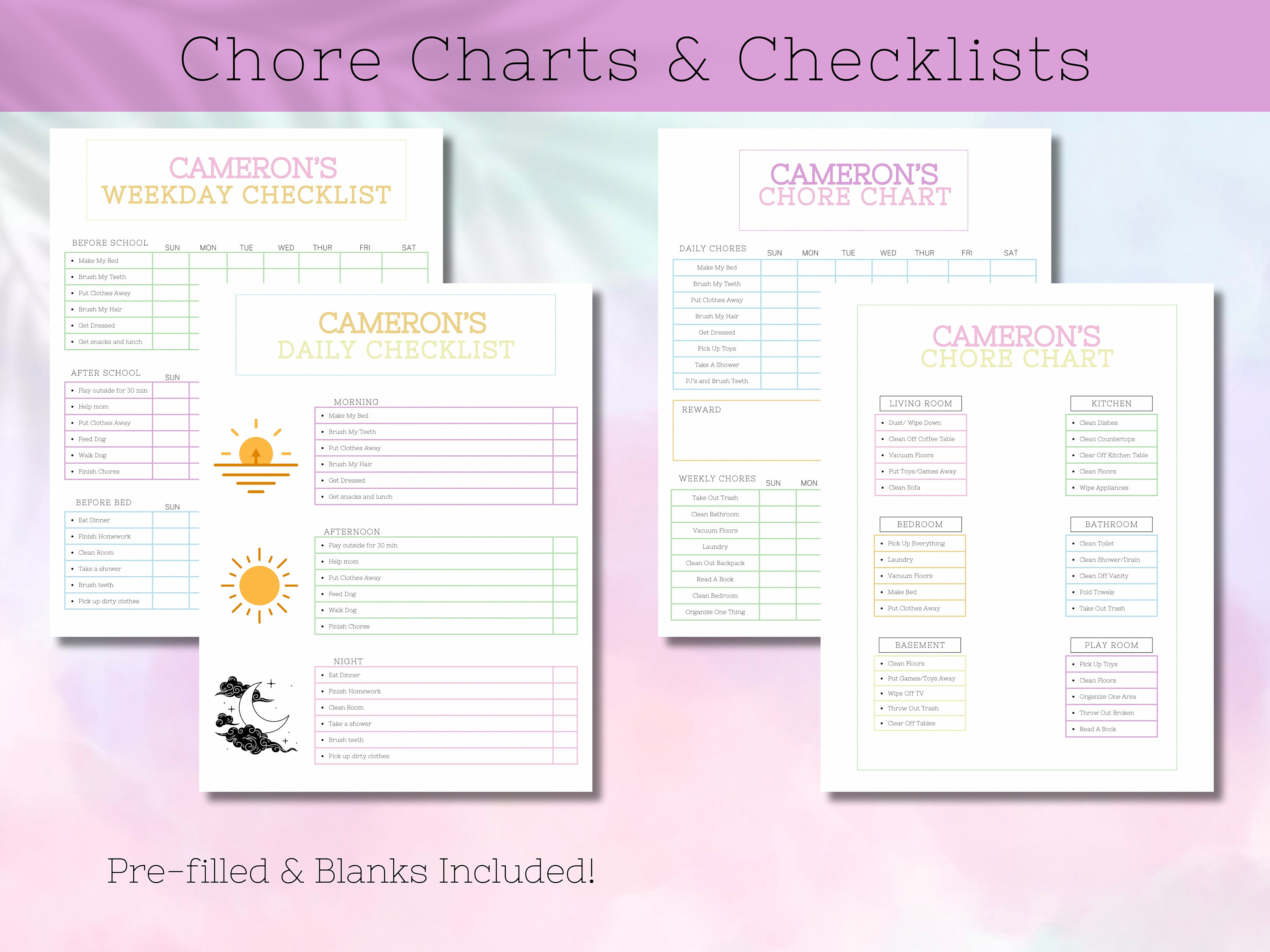 Editable Kids Chore Chart Bundle, Kid Daily Checklist, Responsibility ...