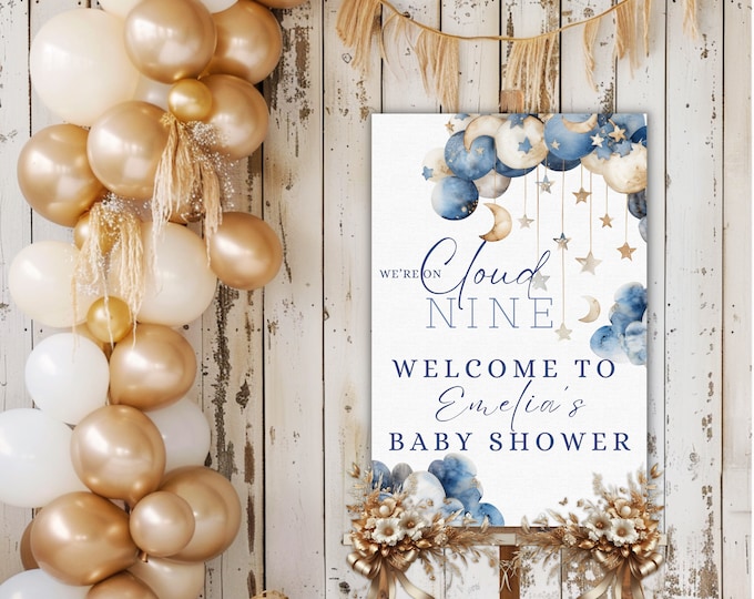 Cloud Nine Baby Shower Welcome Sign: Cream Watercolor Clouds (digital ...