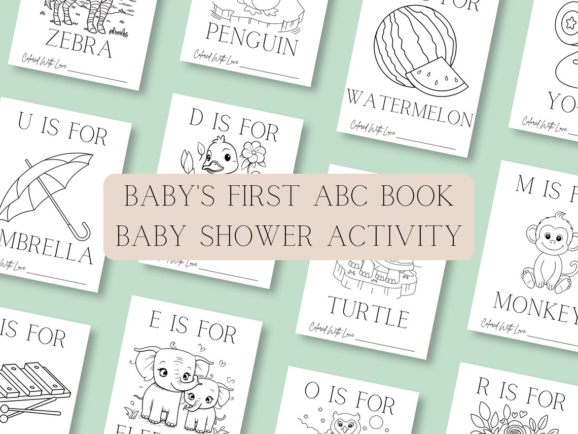 ABC Book Baby Shower Game, Baby Shower Coloring Pages, Coloring Baby ...