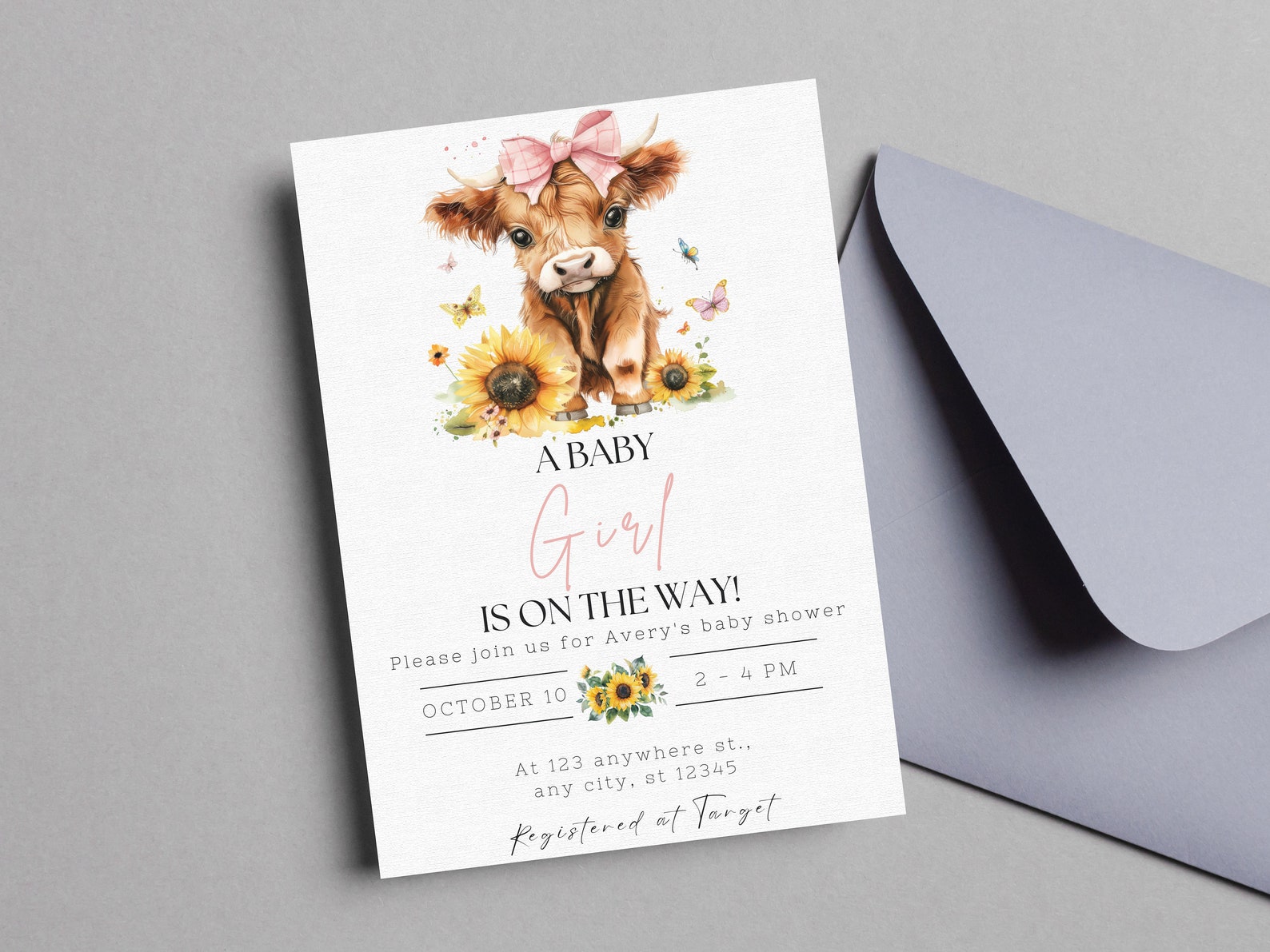 Highland Cow Sunflower Shower Invitation, Highland Cow, Highland Cow ...