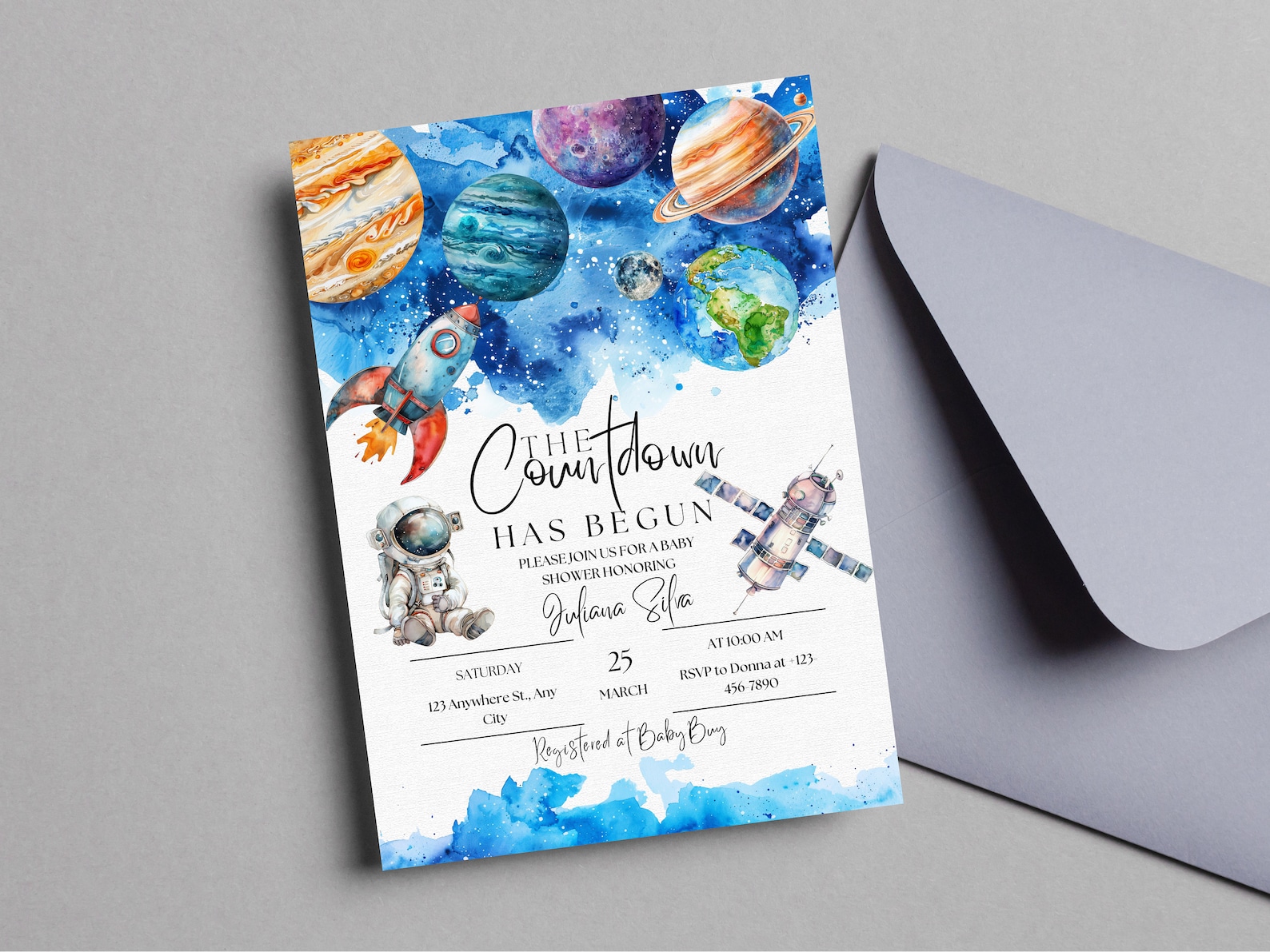 Countdown Space Baby Shower Boy | Welcome to the World | Astronaut Baby ...
