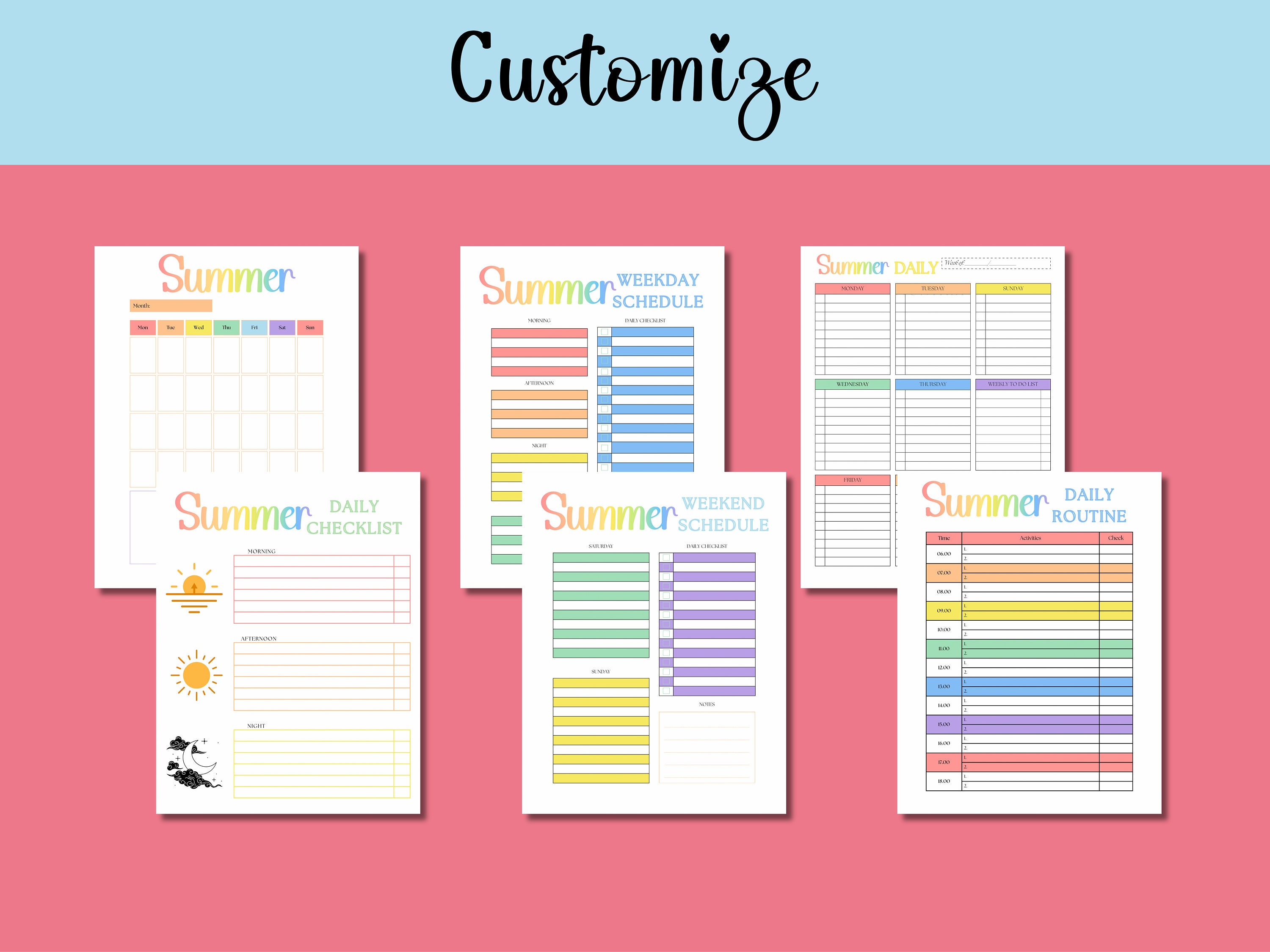 Summer Schedule, Chore Chart for Kids, Summer Routine, Editable Summer ...