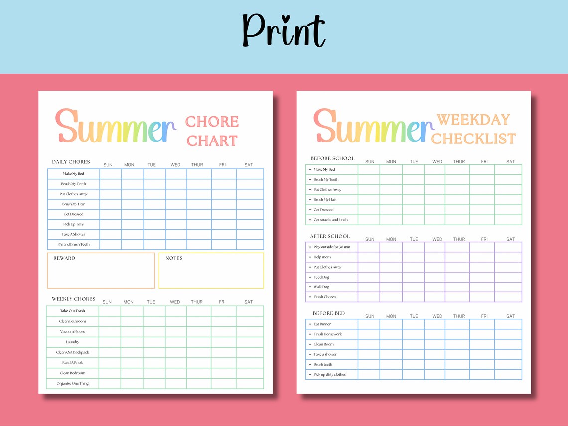 Summer Schedule, Chore Chart for Kids, Summer Routine, Editable Summer ...