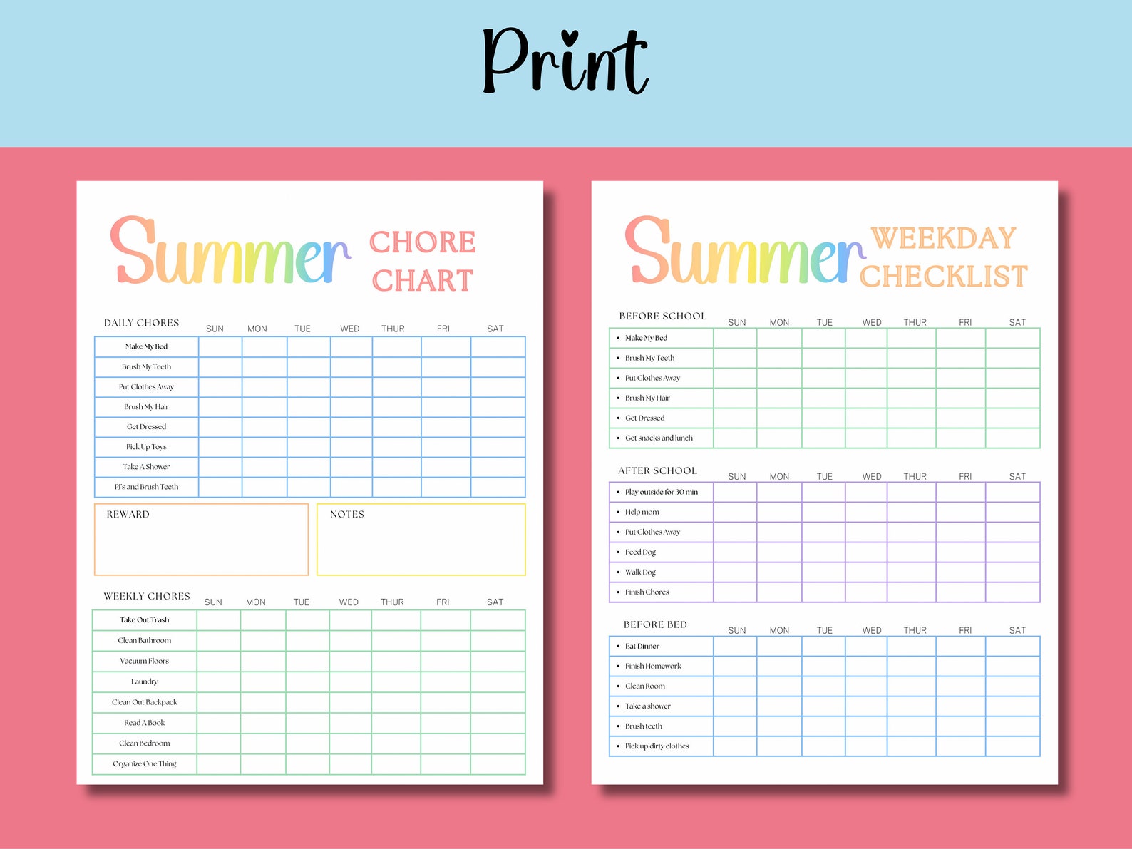 Summer Schedule, Chore Chart for Kids, Summer Routine, Editable Summer ...