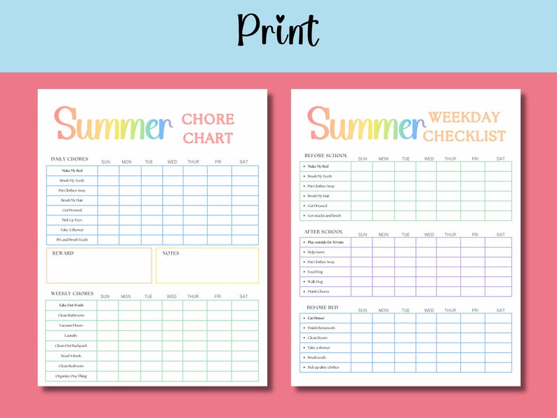 Summer Schedule, Chore Chart for Kids, Summer Routine, Editable Summer ...