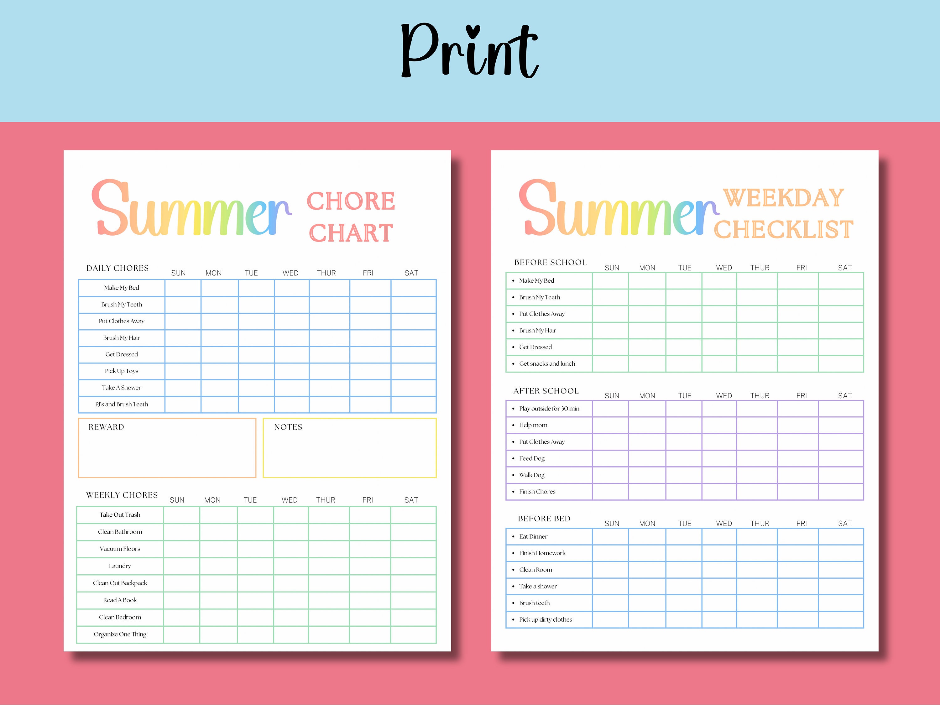 Summer Schedule, Chore Chart for Kids, Summer Routine, Editable Summer ...