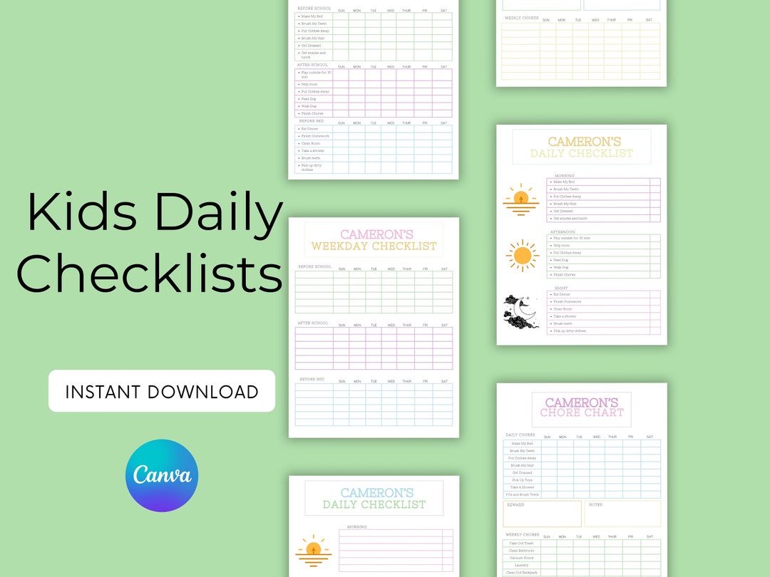 Printable Editable Daily Checklist for Kids | to Do List | Kids Daily ...