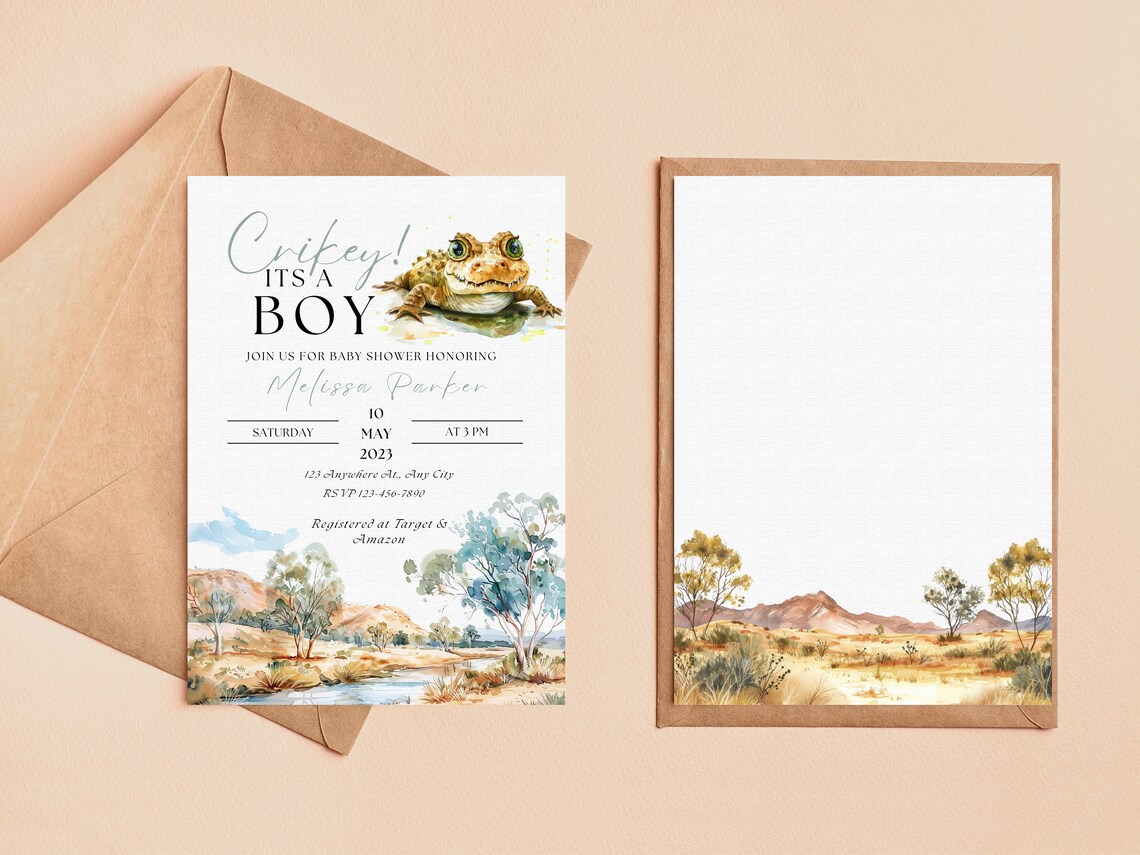 Crikey Its A Boy Baby Animal Baby Shower Invite | Crocodile Baby Shower ...