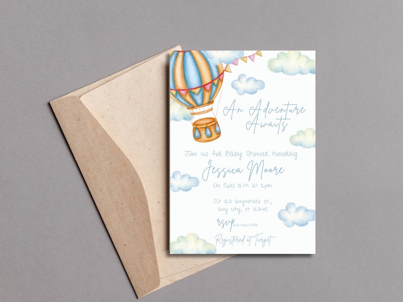 Hot Air Balloon Baby Shower Invitation It's A Boy Invite up up and Away Adventure Awaits Baby ...