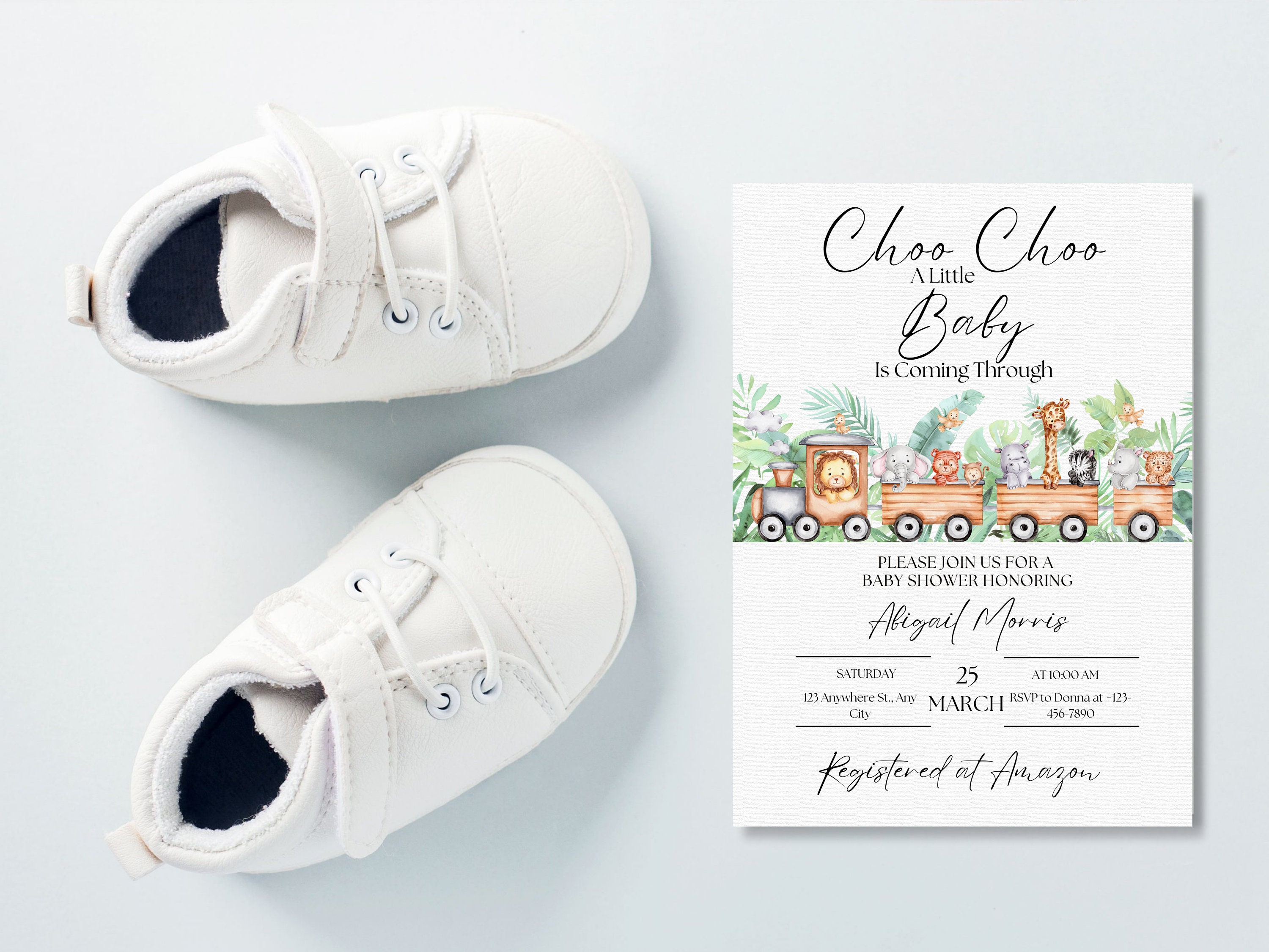 Choo Choo Baby Shower Invitation Jungle Baby Shower Invitation Safari ...