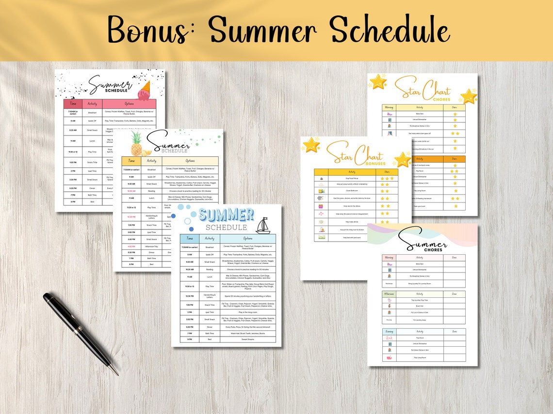 Summer Schedule, Chore Chart for Kids, Summer Routine, Editable Summer ...