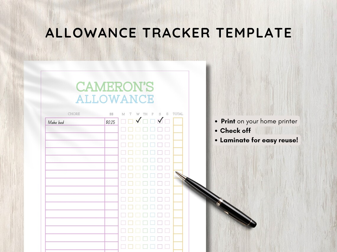 Allowance Tracker, for Kids Chart, Allowance Chart, Earn Money Chart ...