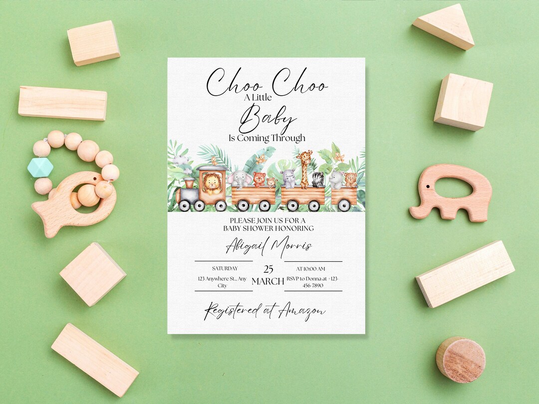 Choo Choo Baby Shower Invitation | Jungle Baby Shower Invitation ...