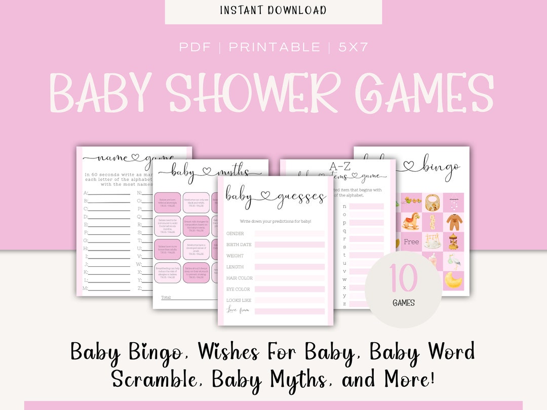 Pink Baby Shower Game Bundle, Minimalist Baby Shower Games, Modern Baby ...