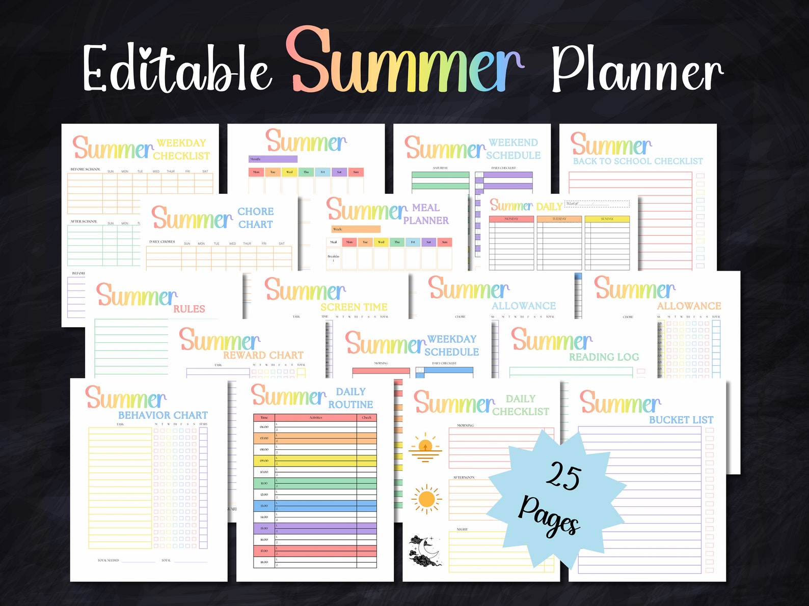 Summer Schedule, Chore Chart for Kids, Summer Routine, Editable Summer ...