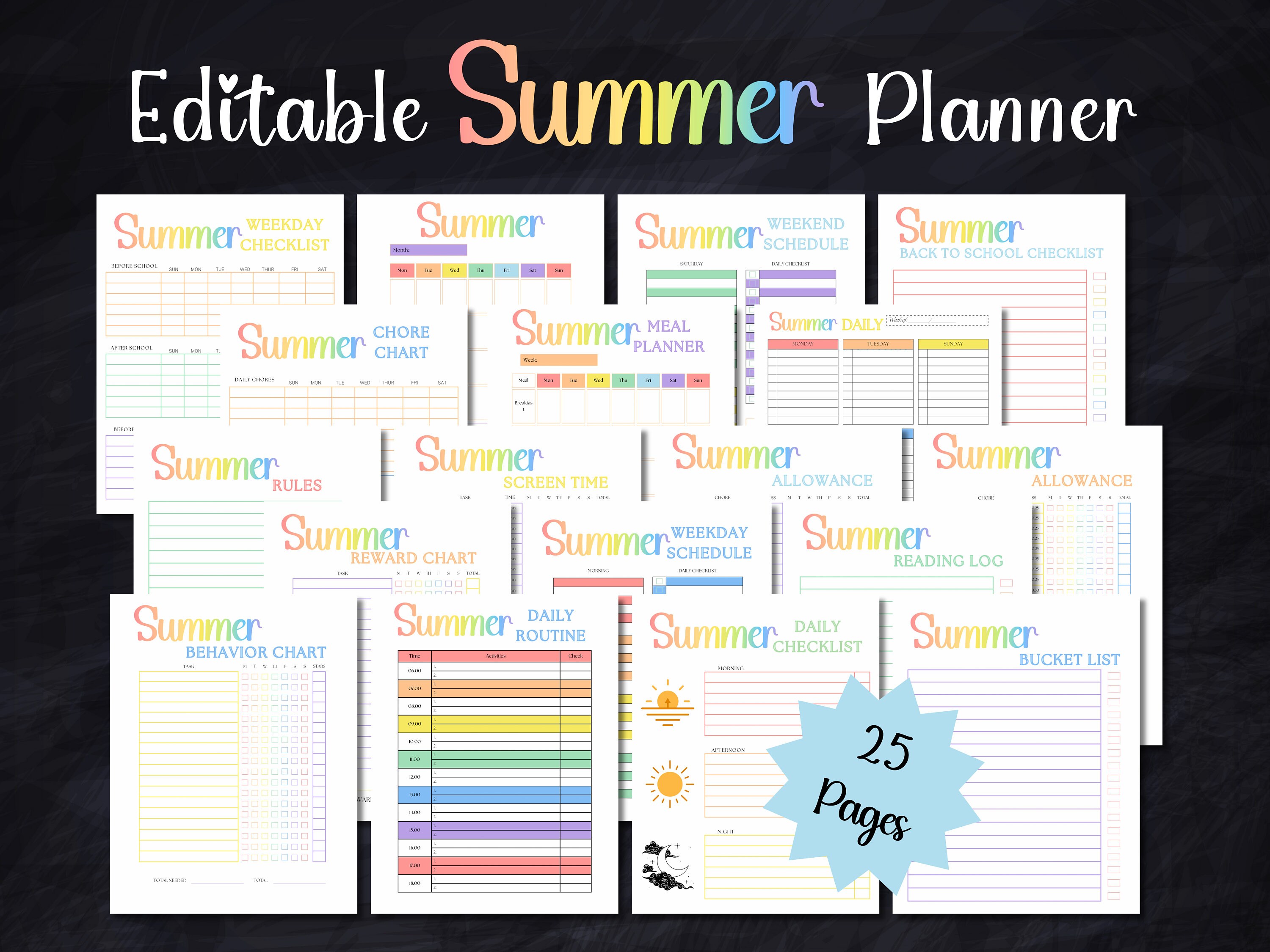 Summer Schedule, Chore Chart for Kids, Summer Routine, Editable Summer ...