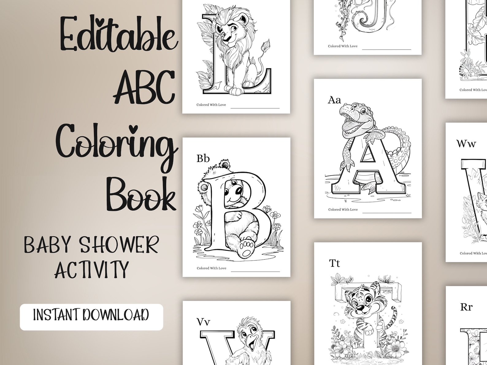 EDITABLE ABC Book Baby Shower Game, Baby Shower Coloring Pages ...