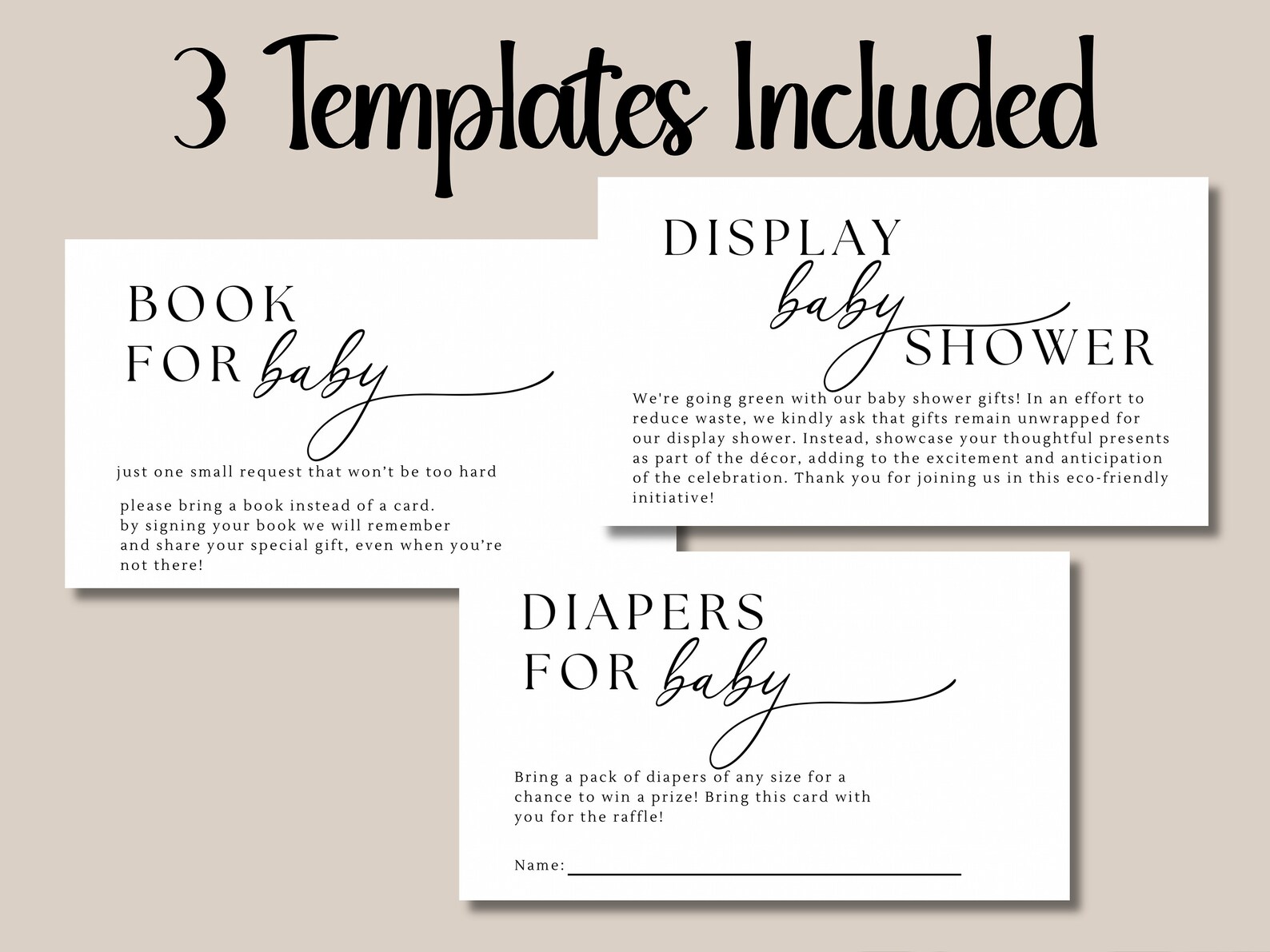 Baby Shower Invitation Inserts, Minimalist Baby Shower, Diaper Raffle ...
