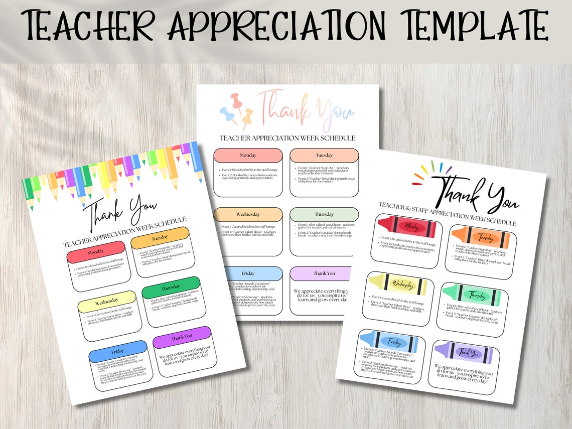 Teacher Appreciation Week Daily Activity Itinerary Flyer | Teacher ...