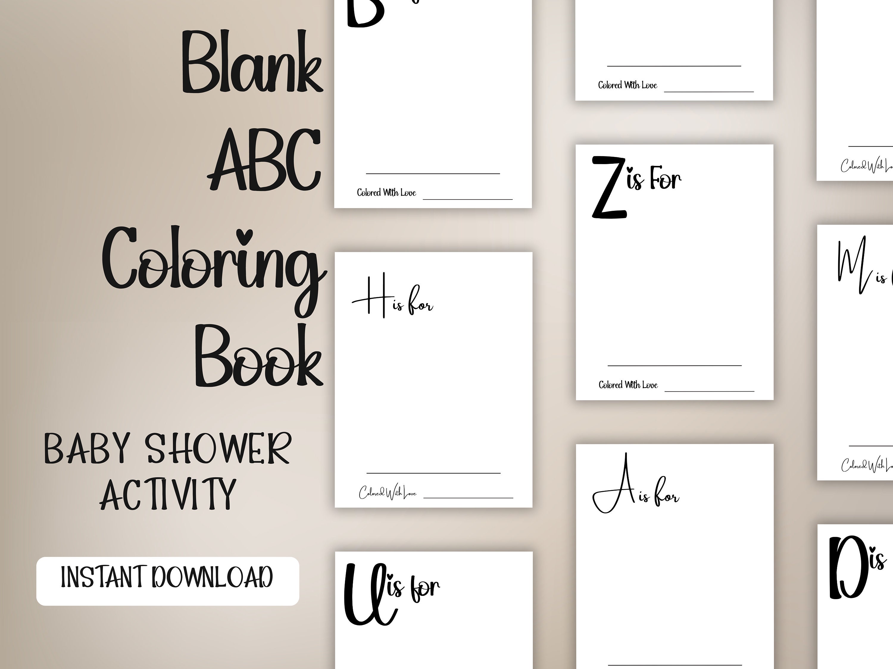 Blank ABC Book Baby Shower Game, Baby Shower Coloring Pages, Alphabet ...