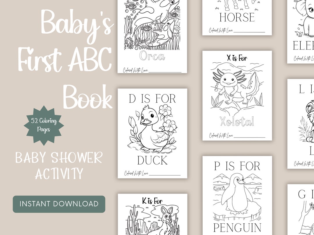 52 PAGES ABC Baby Shower Coloring Book, Baby's First ABC Book, Baby ...