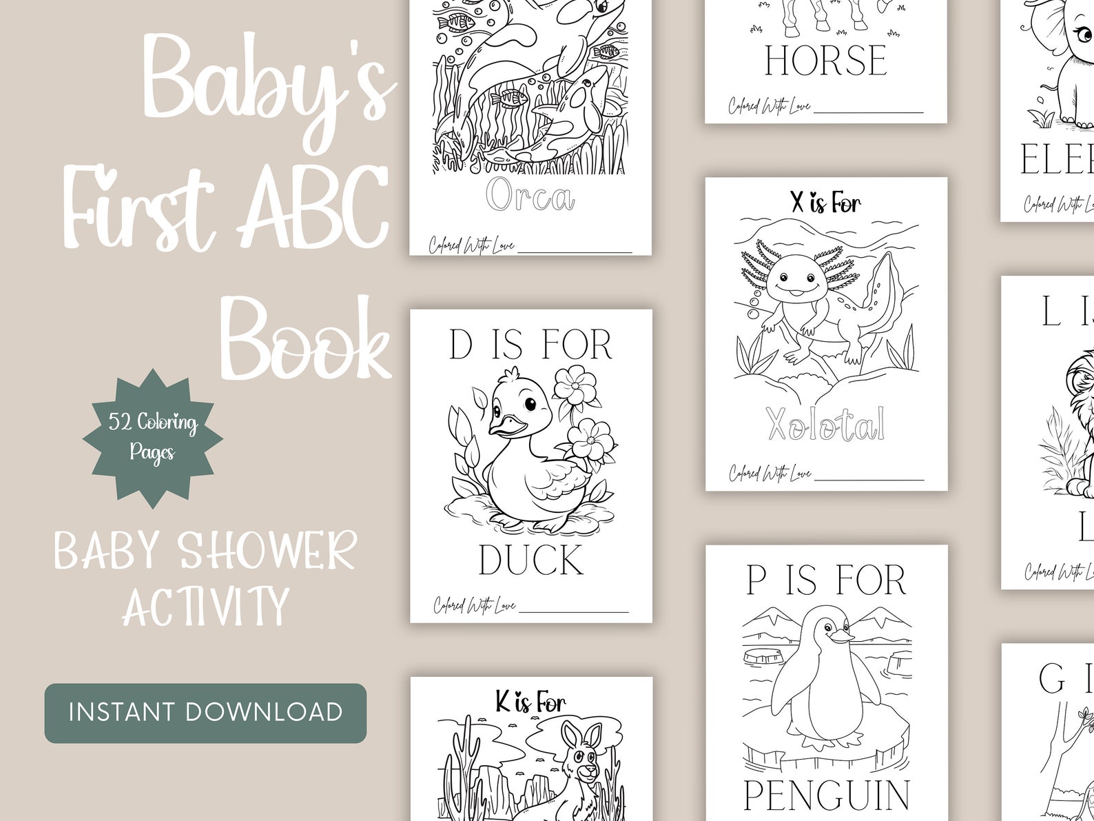 52 PAGES ABC Baby Shower Coloring Book, Baby's First ABC Book, Baby ...