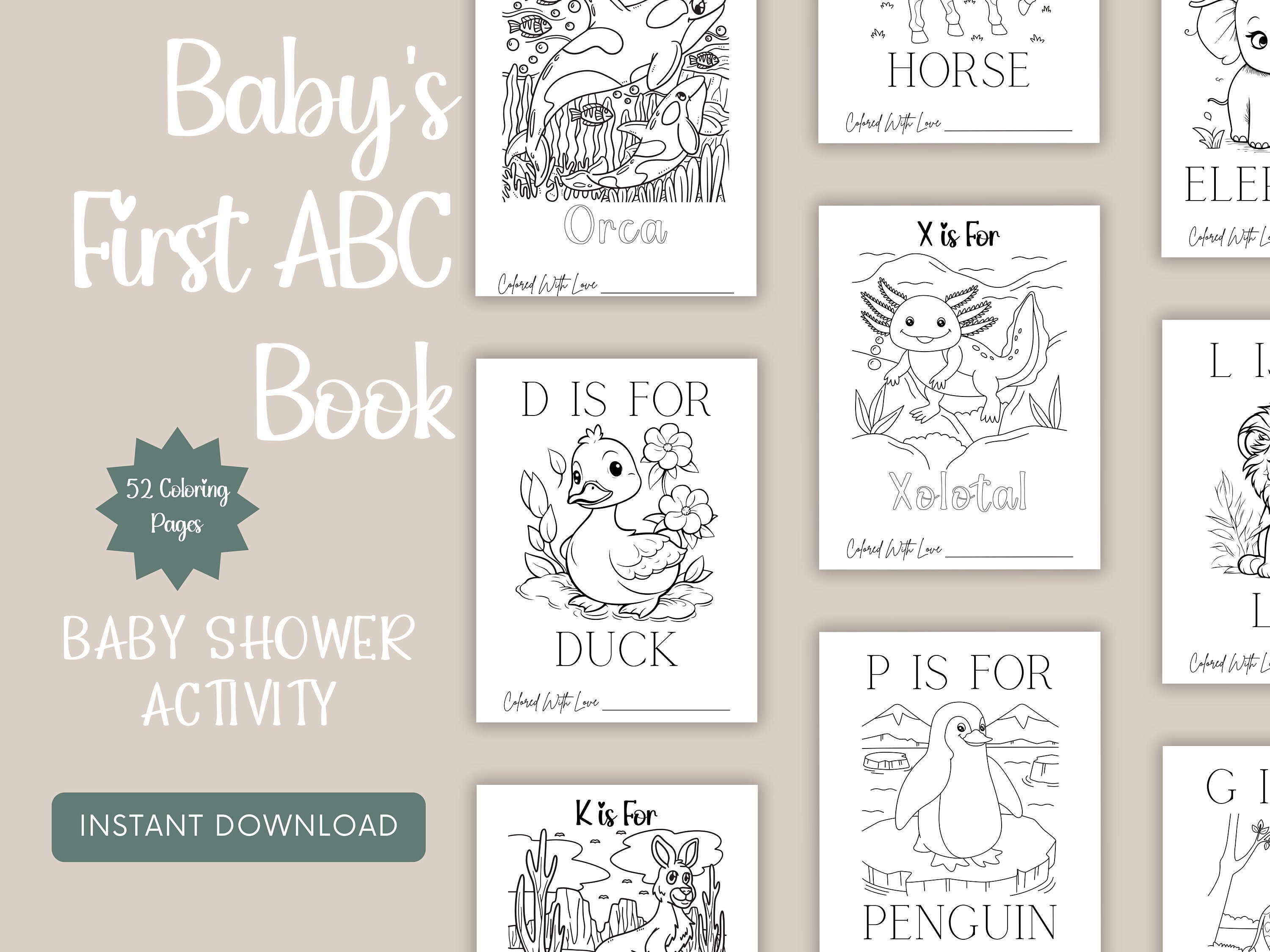52 PAGES ABC Baby Shower Coloring Book, Baby's First ABC Book, Baby ...