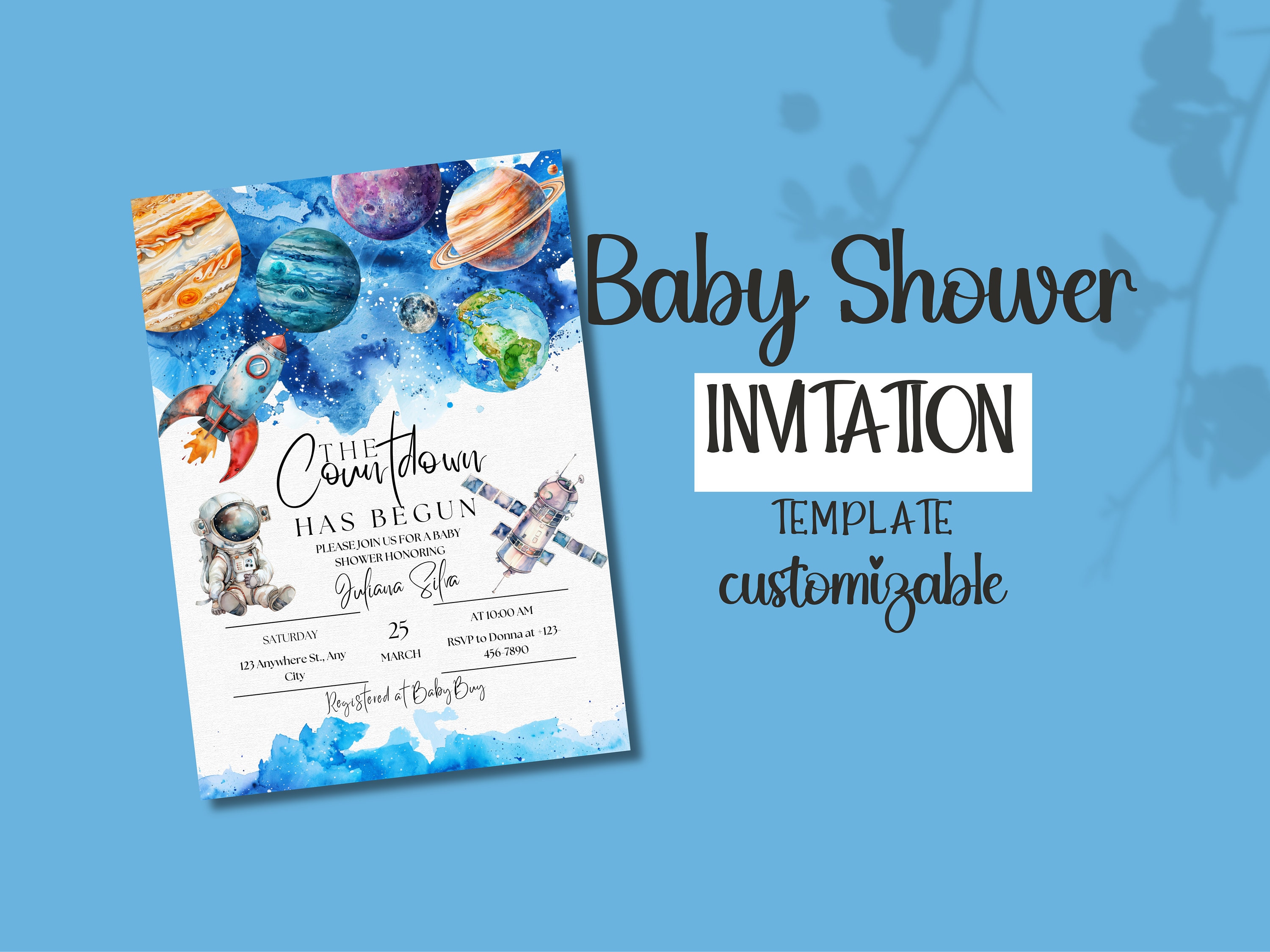 Countdown Space Baby Shower Boy | Welcome to the World | Astronaut Baby ...