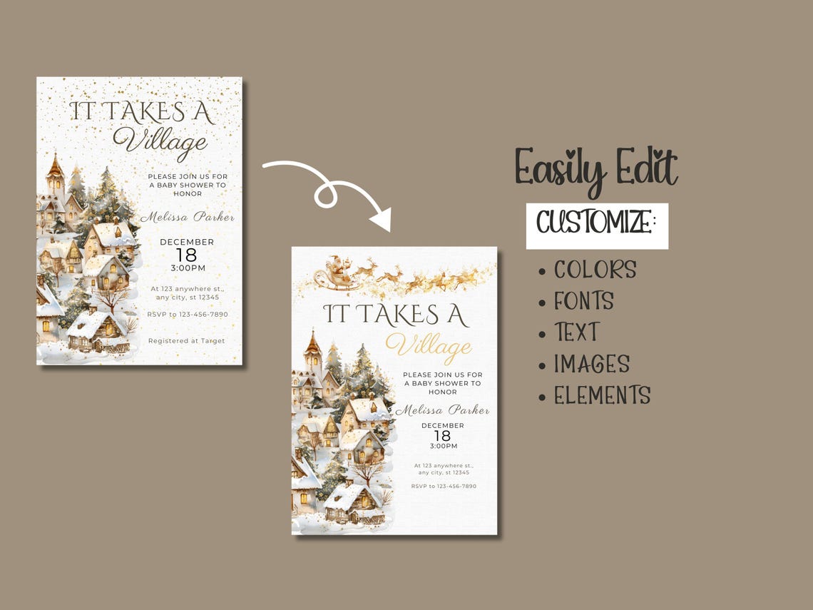 It Takes a Village Baby Shower Invitation | Printable Baby Shower ...