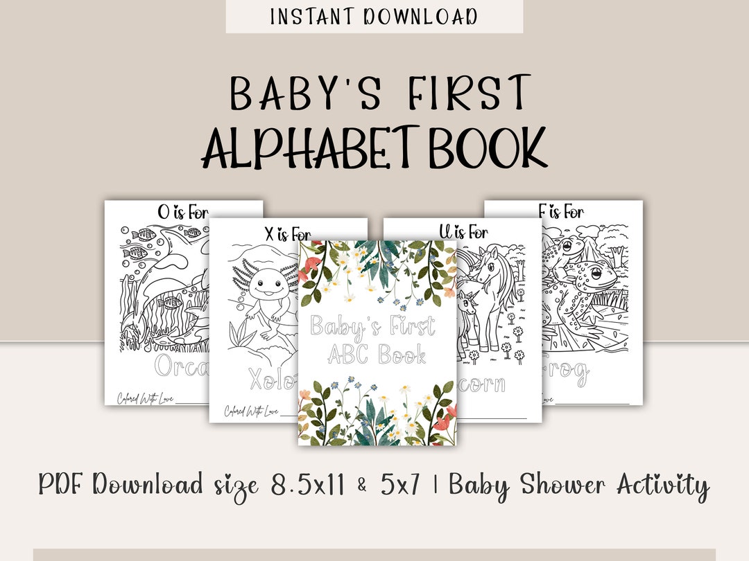 ABC Book Baby Shower Game, Baby Shower Coloring Pages, Alphabet ...