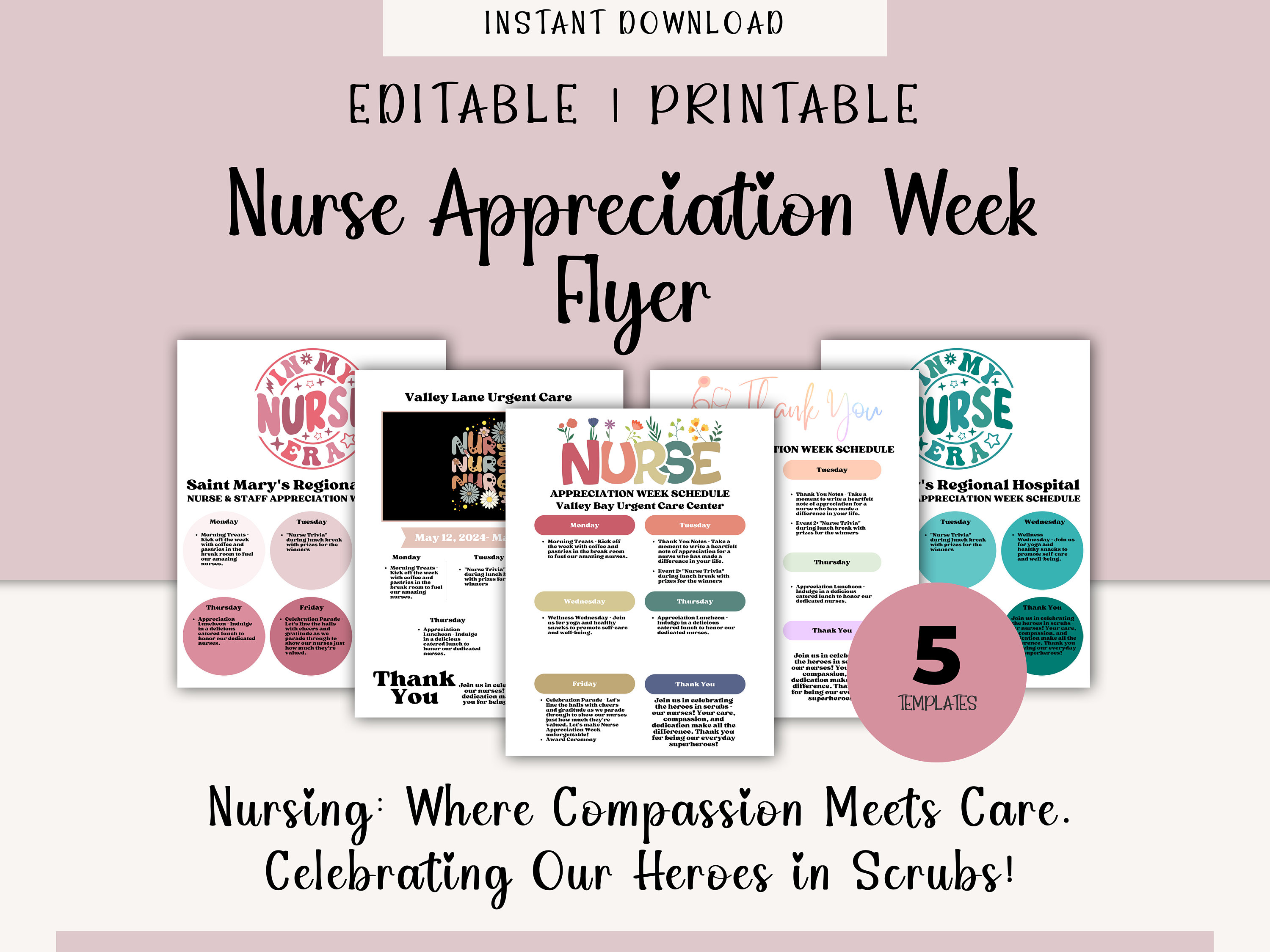 Nurse Appreciation Week Daily Activity Itinerary Flyer | Nurse ...