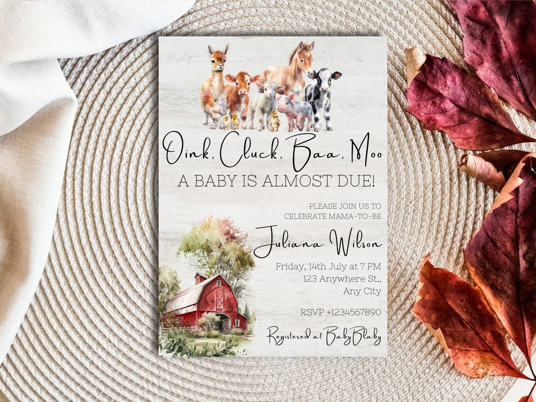 Farm Animal Baby Shower Invitation | Girl Baby Shower Theme | Country ...