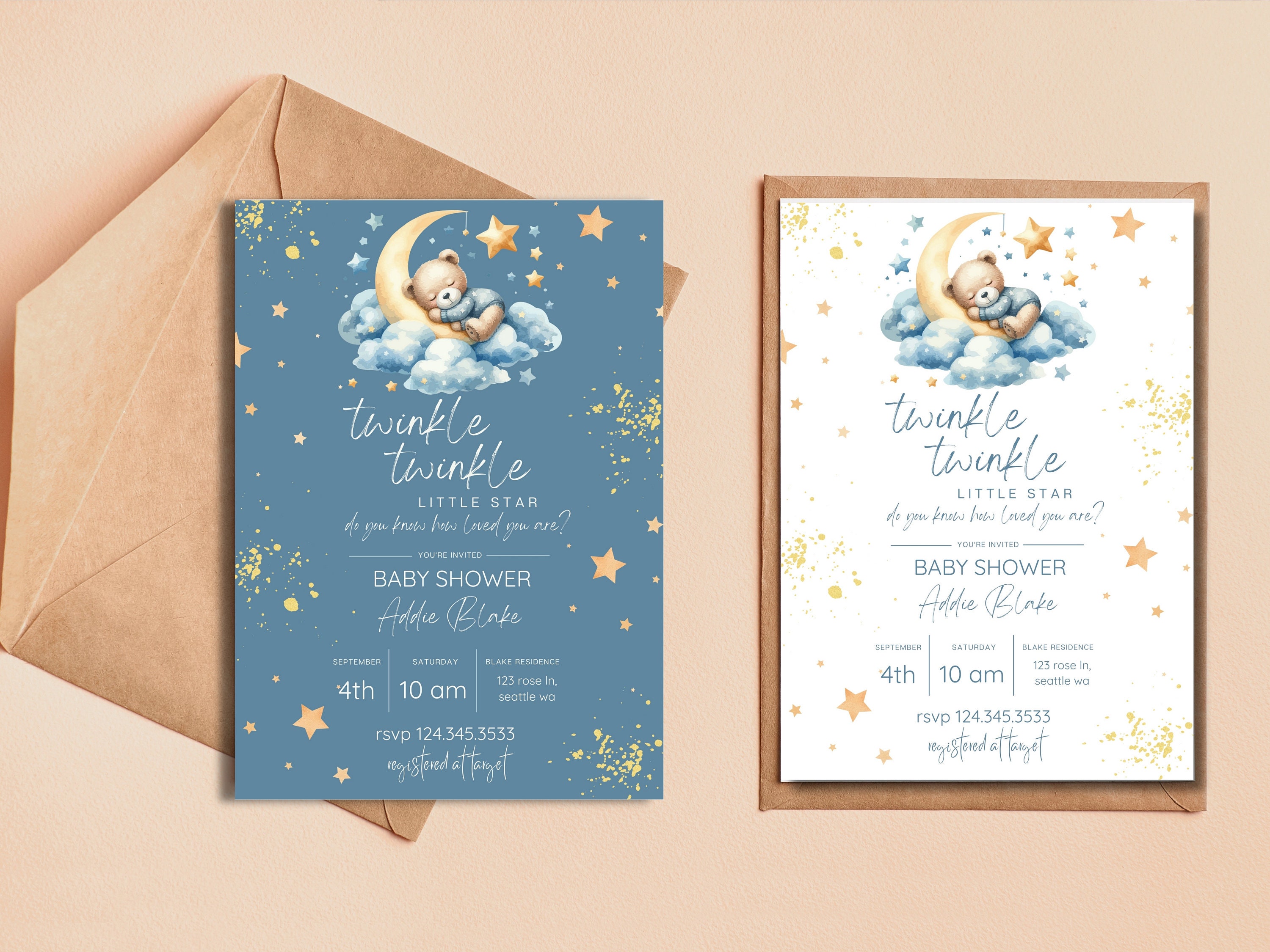 Bear Moon and Star Baby Shower Invitation | Editable Teddy Bear Theme ...