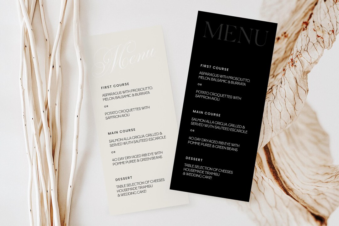 INSTANT: Classic Black Tie Dinner Menus | Wedding | Bridal Shower ...