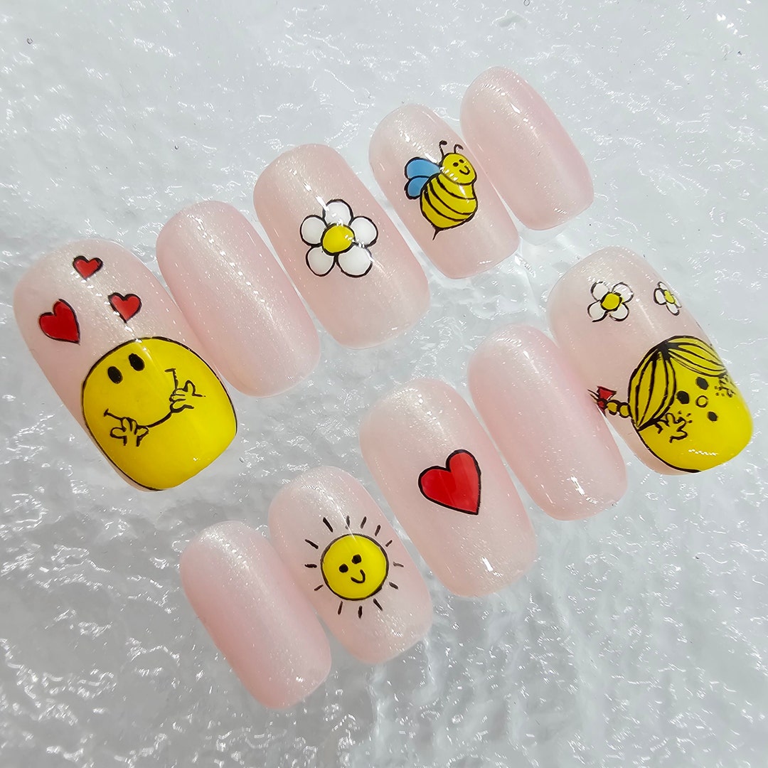 Mr. Men and Little Miss Hand-painted Press on Nails,mr. Happy and ...