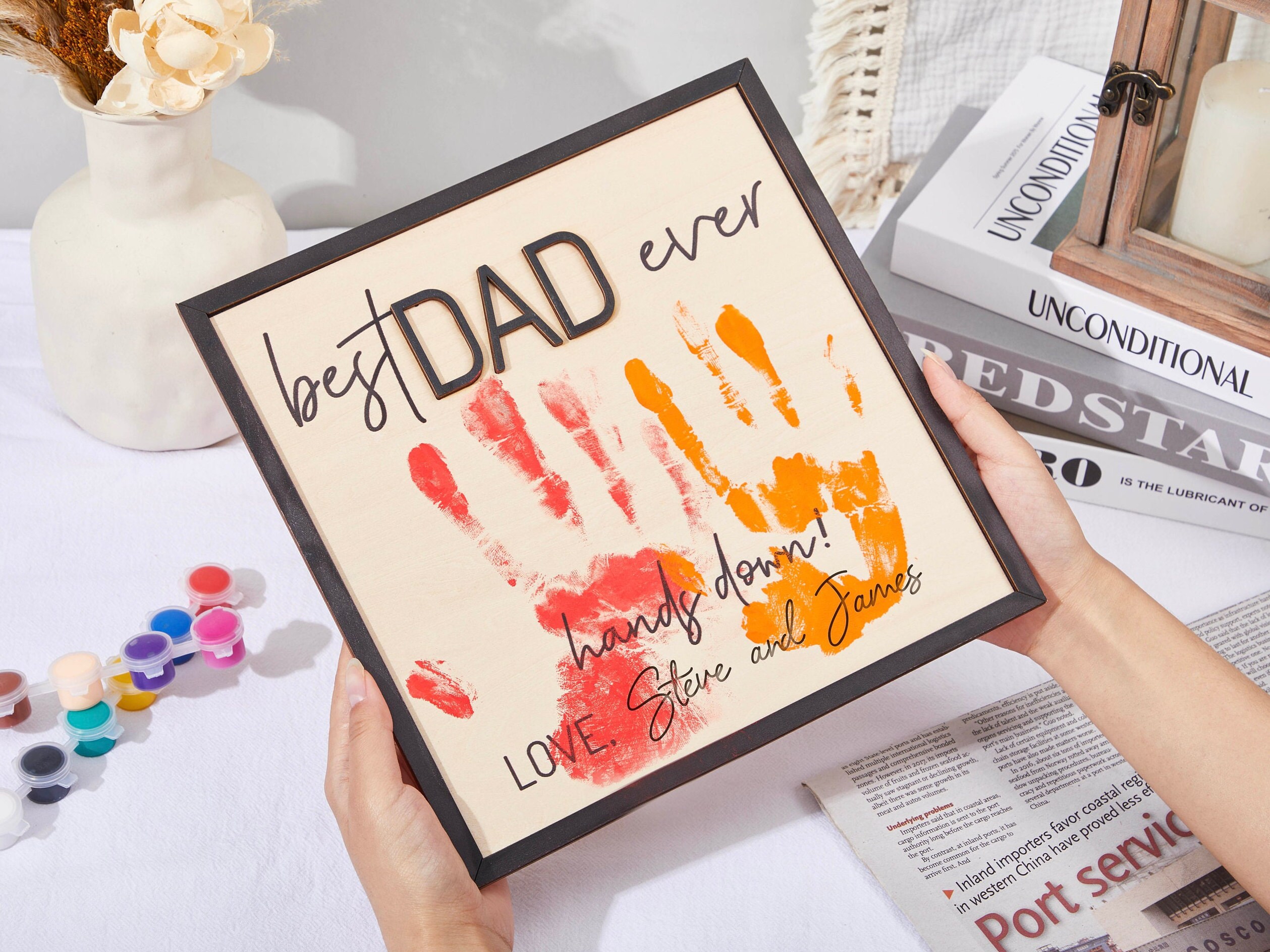 DIY Father's Day Handprint Sign,father's Day Wooden Sign,diy Hands Down ...