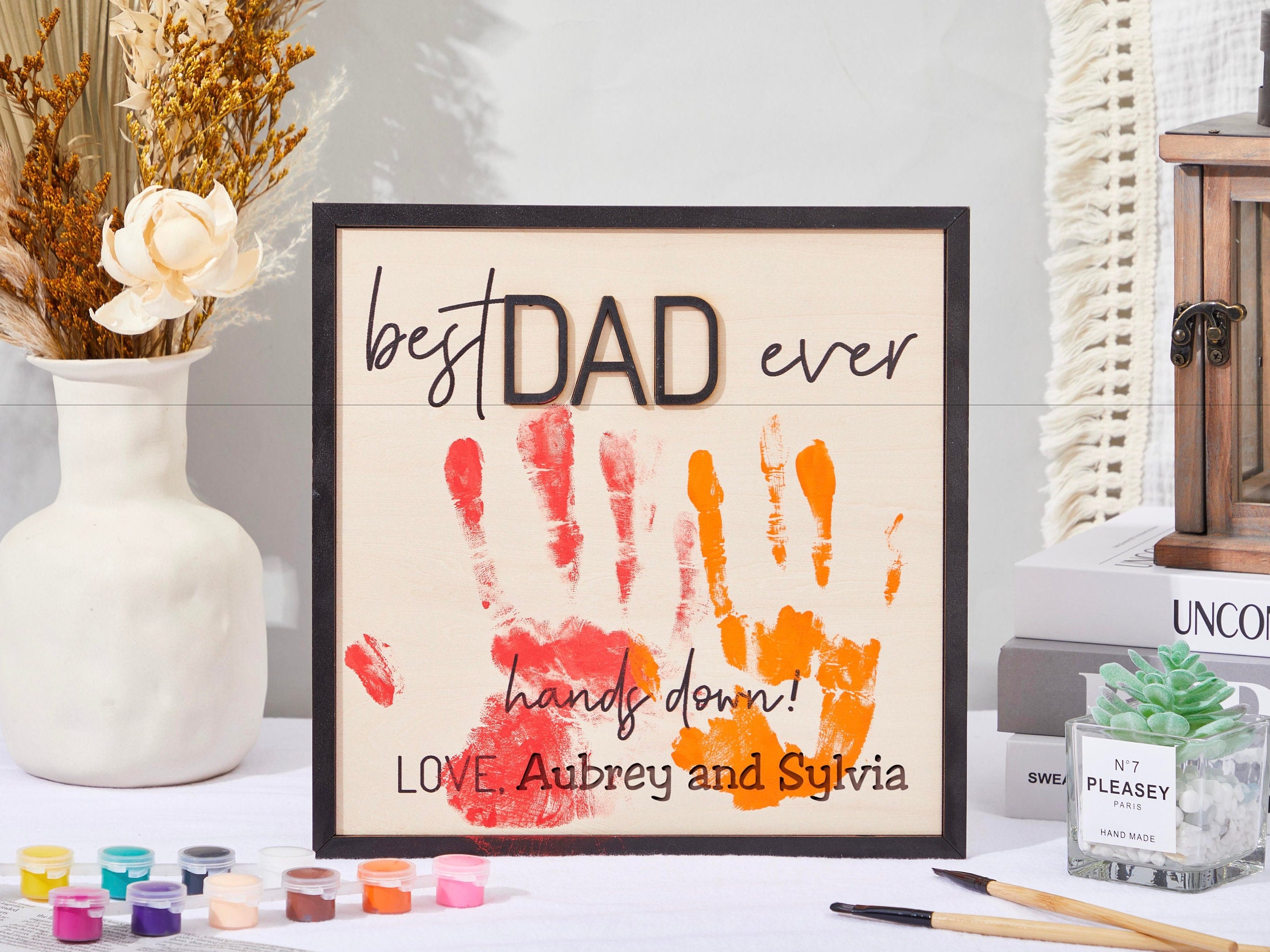 DIY Father's Day Handprint Sign,father's Day Wooden Sign,diy Hands Down ...