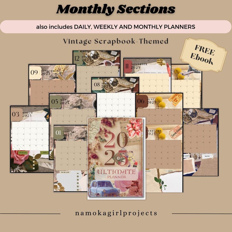 2025 Ultimate Printable Planner | Vintage Scrapbook Theme |daily ...