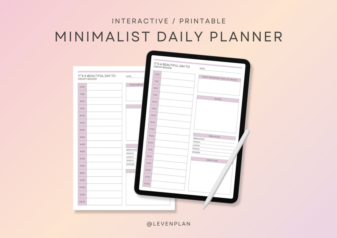 Minimalist Digital Daily Planner Daily Routine Printable Time Table Interactive Journal Routine ...