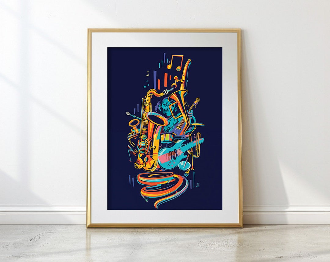 Melodic Fusion: Abstract Jazz Instruments Art Print, Vibrant Music Wall ...
