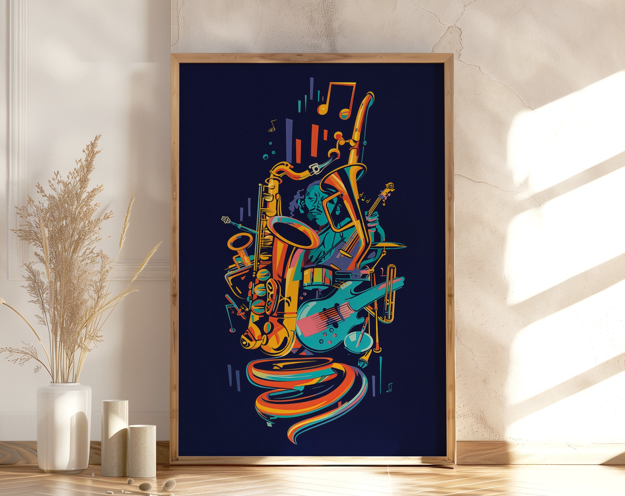 Melodic Fusion: Abstract Jazz Instruments Art Print, Vibrant Music Wall ...