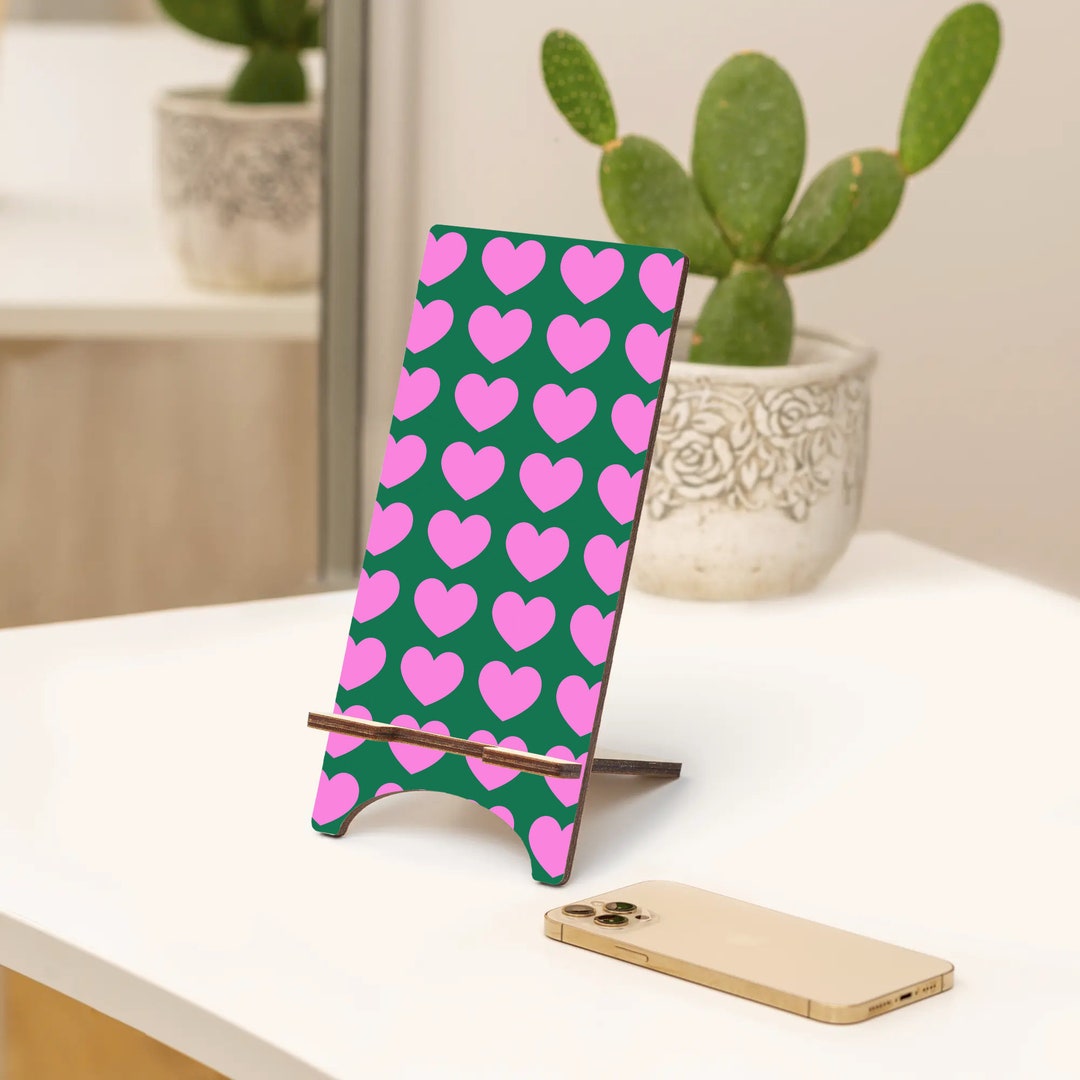 Cute Hearts Love Aesthetic Wood Phone Stand, Aesthetic Holder, Gift ...
