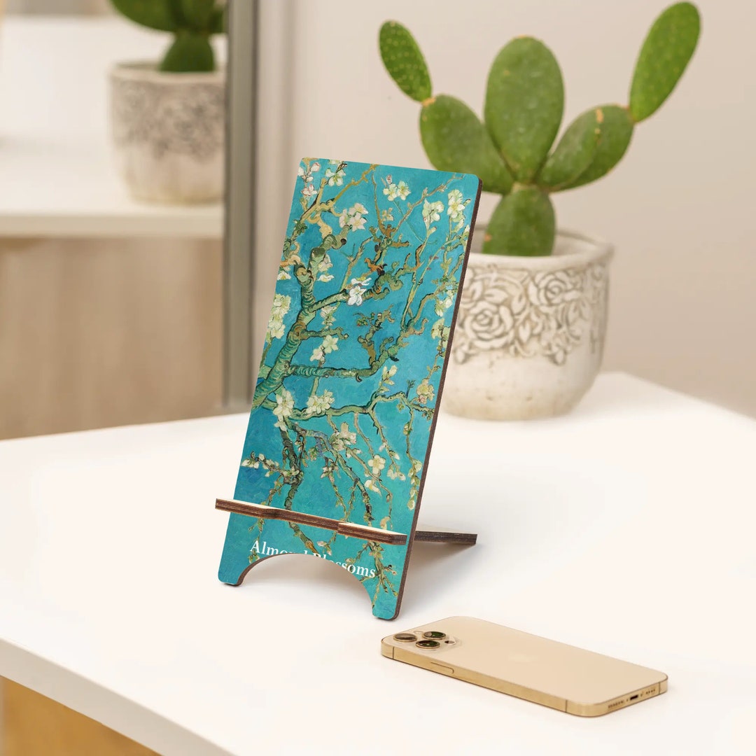 Almond Blossoms Wood Phone Stand, Impressionism Holder, Gift, Docking ...