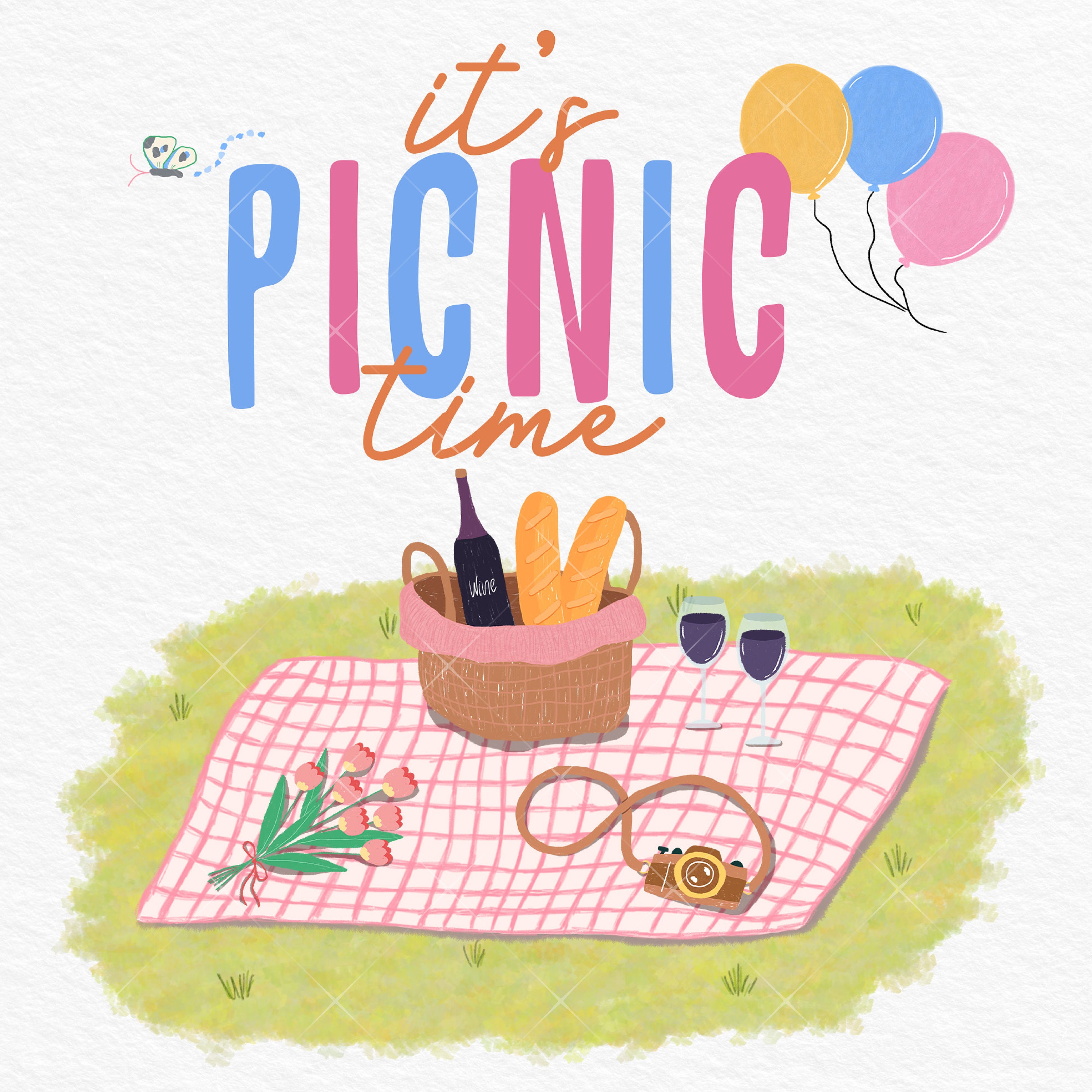 It's Picnic Time Clipart, Illustration, Hand Drawn, T-shirt, Sticker ...