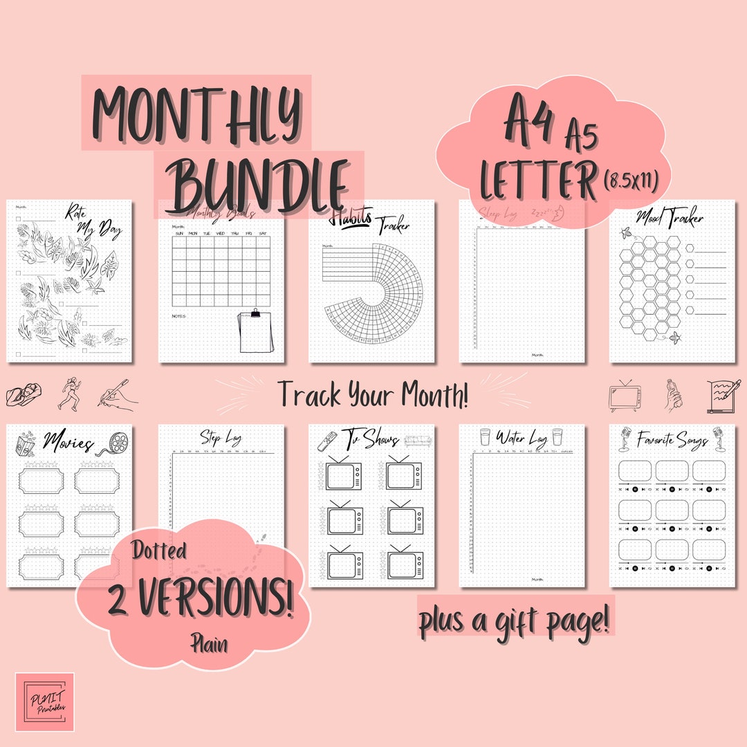 Monthly Tracker Bundle, Printable Tracker A4 A5 and Letter ...