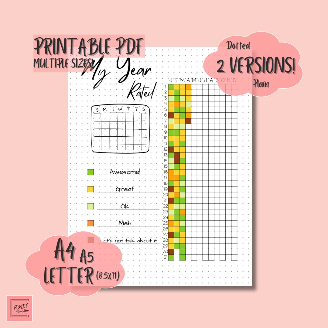Day Tracker Yearly, Printable Tracker A4 A5 and Letter, Organizational ...