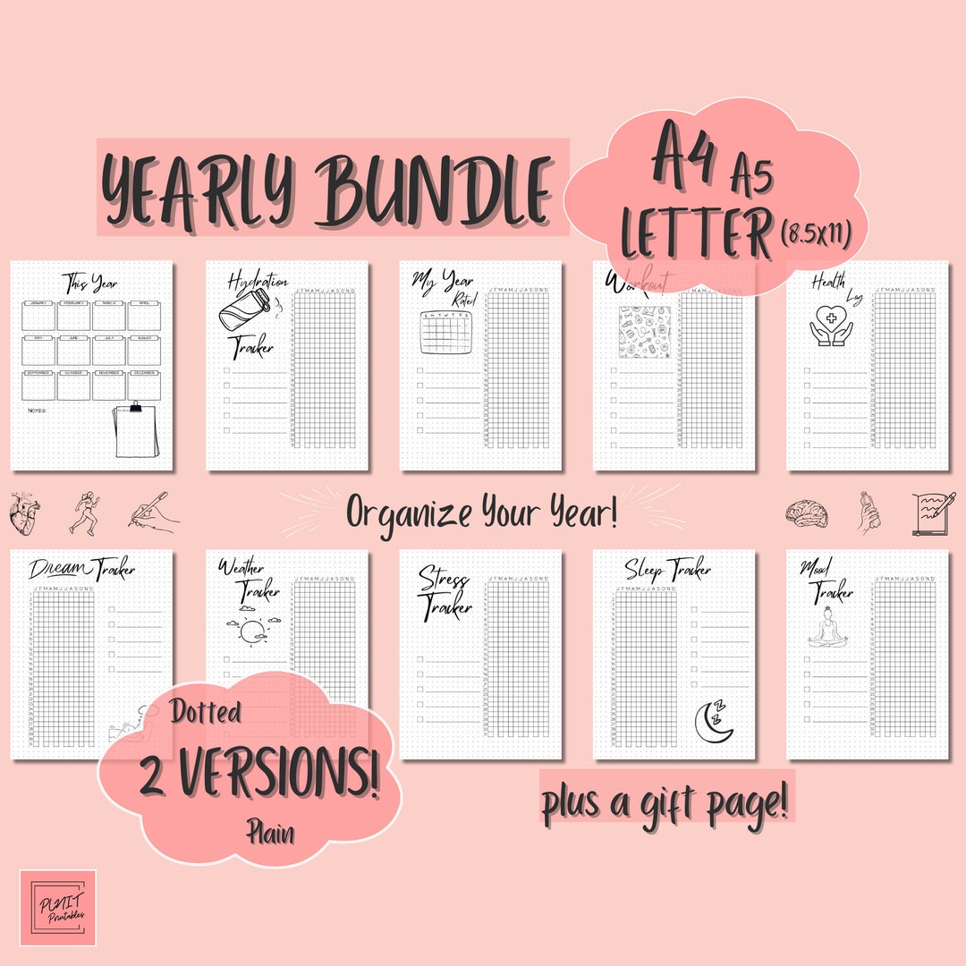Yearly Tracker Bundle, Printable Tracker A4 A5 and Letter ...