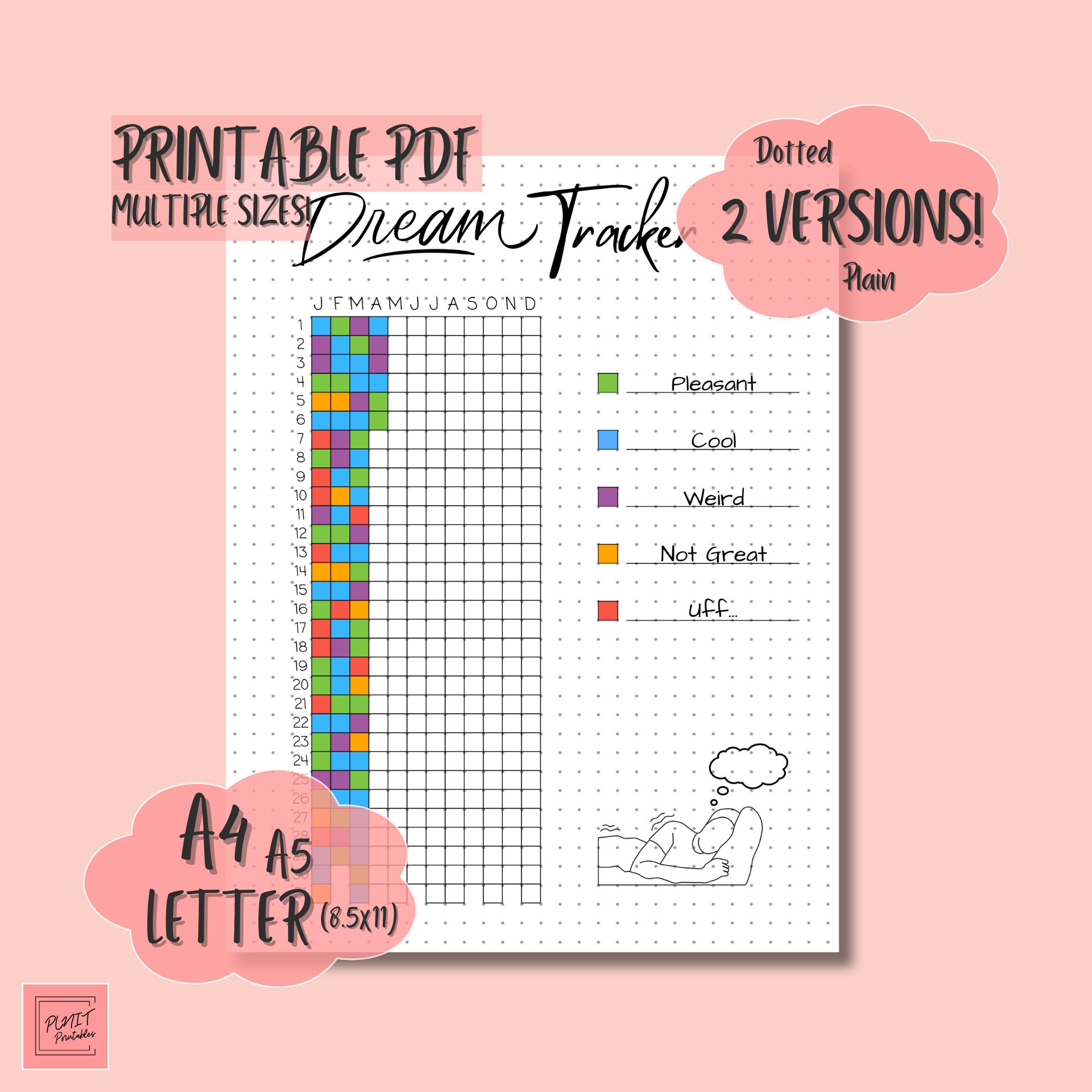 Dream Tracker Yearly, Printable Tracker A4 A5 and Letter ...