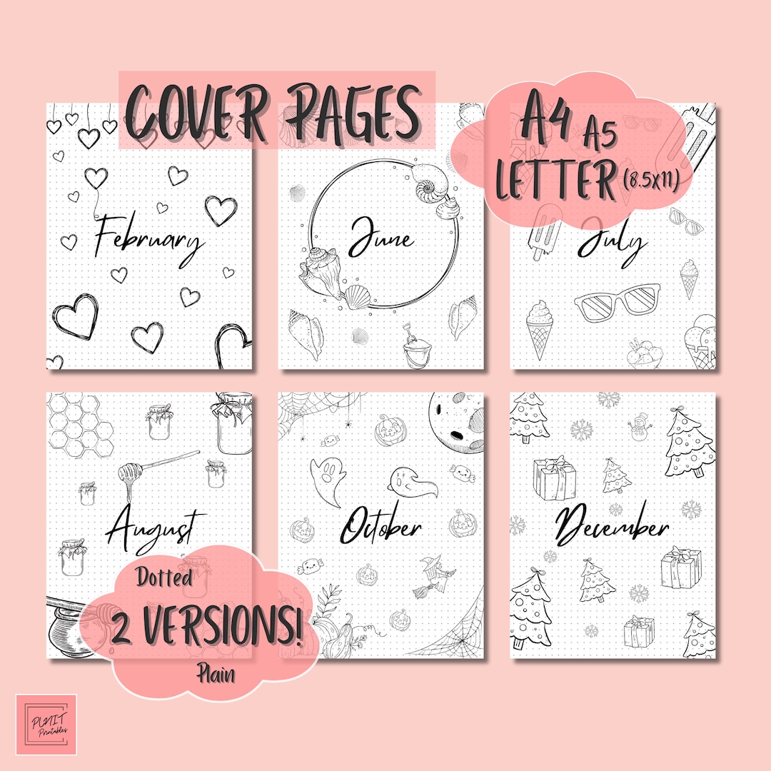 Monthly Cover Pages, A5 A4 Letter Size, Monthly Planner, Printable ...